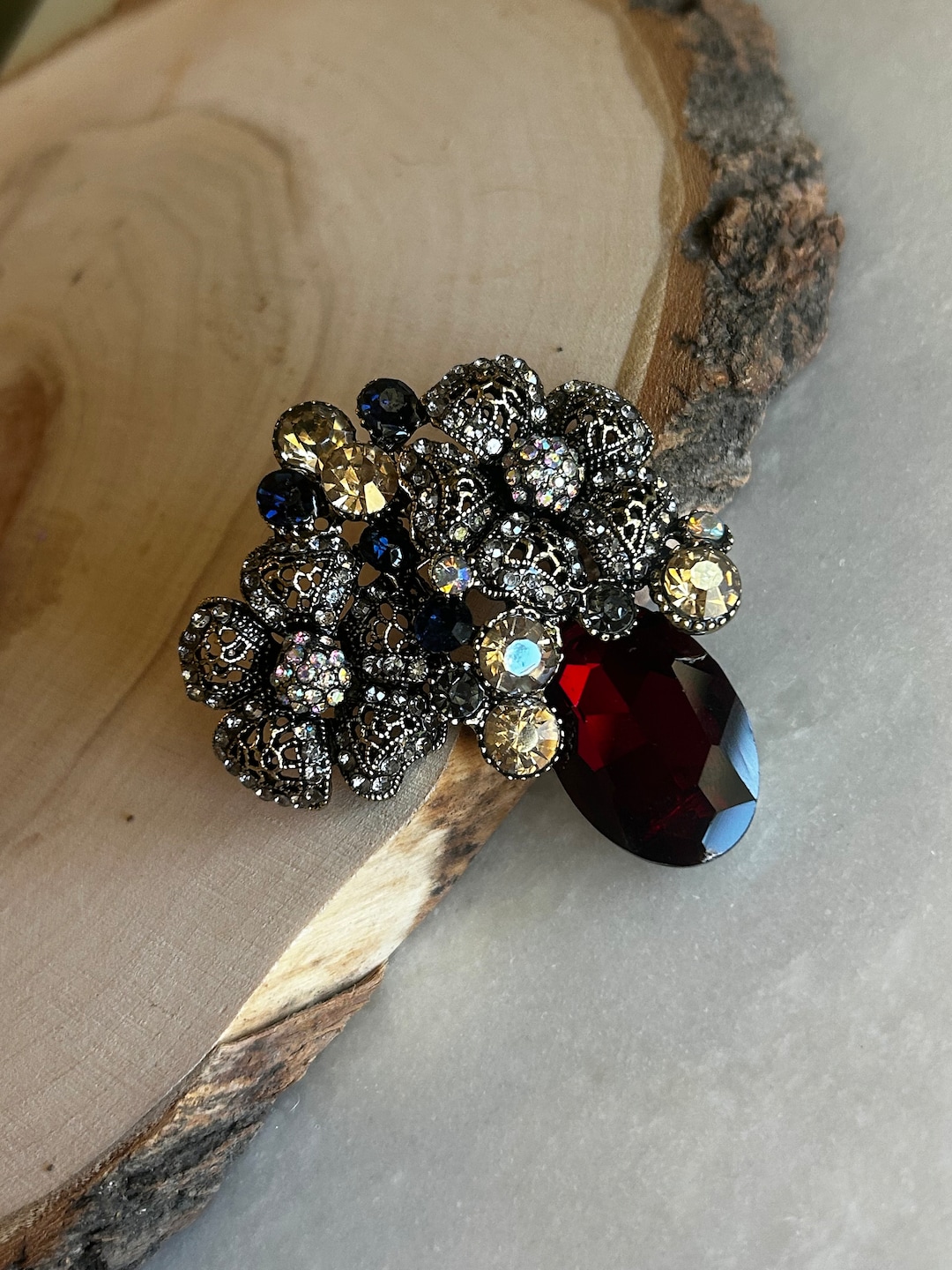 Deep Red Floral Brooch Vintage Style Burgundy Brooch Brooches for Women ...