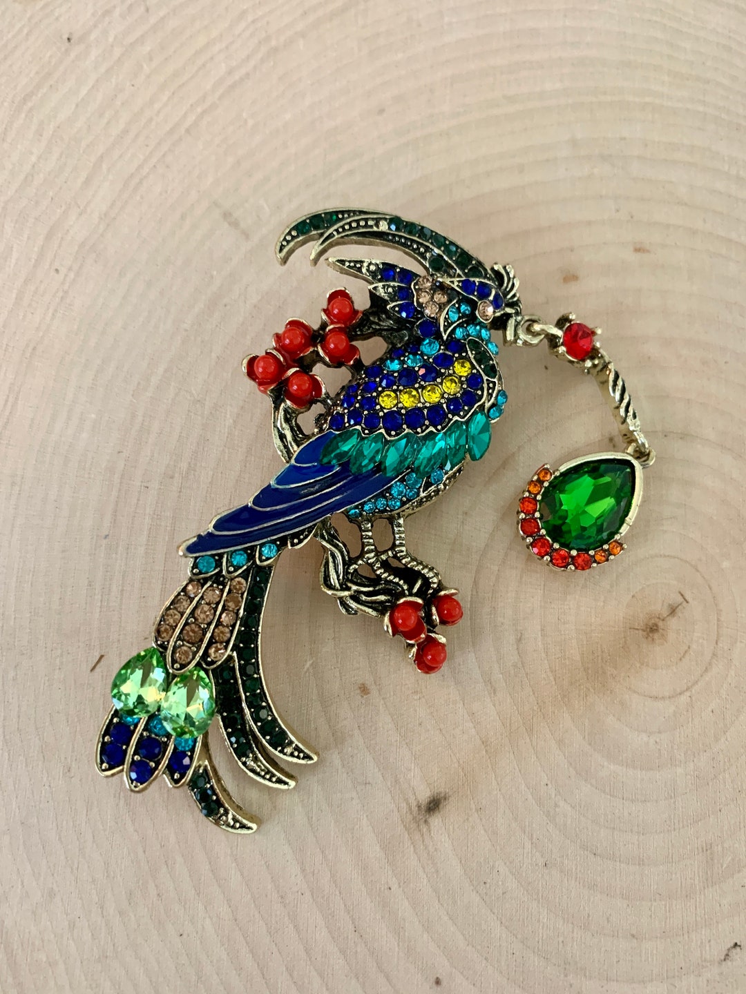 Multicolor Rhinestone Phoenix Bird Brooch - Fashion Antique Gold Tone ...