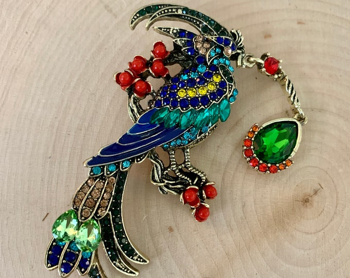 Multicolor Rhinestone Phoenix Bird Brooch - Fashion Antique Gold Tone ...