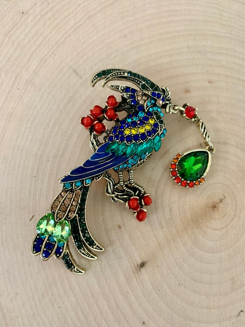 Multicolor Rhinestone Phoenix Bird Brooch Fashion Antique Gold Tone ...