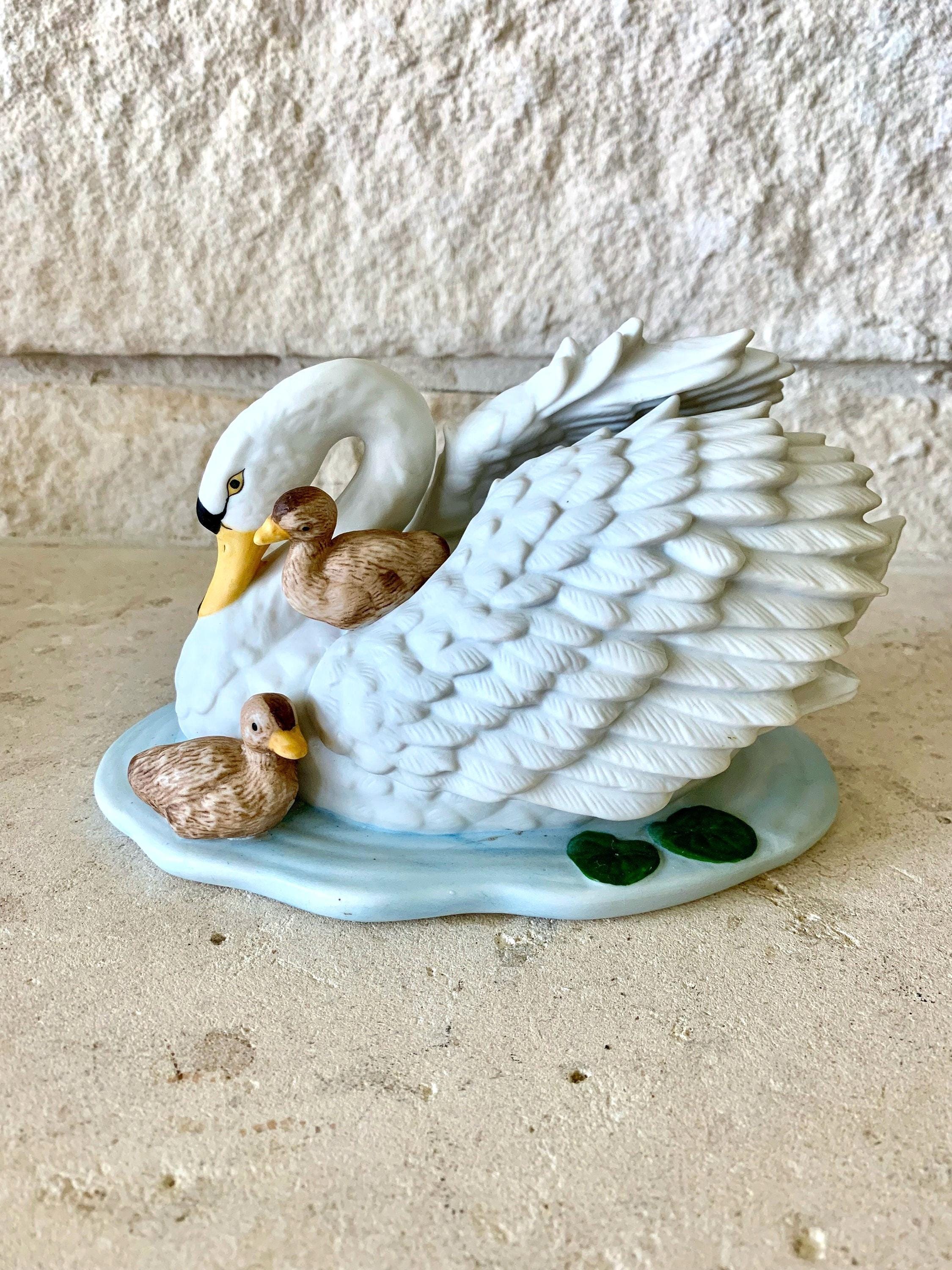 Vintage Homco Swan and Cygnet Babies Figurine - 1980s Porcelain Bird ...