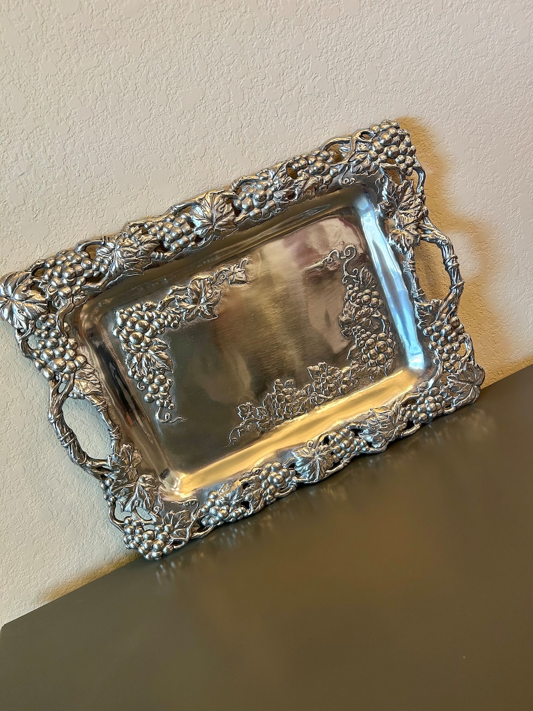 Vintage Arthur Court Silver Serving Tray With Box - Grape Clutch Tray ...