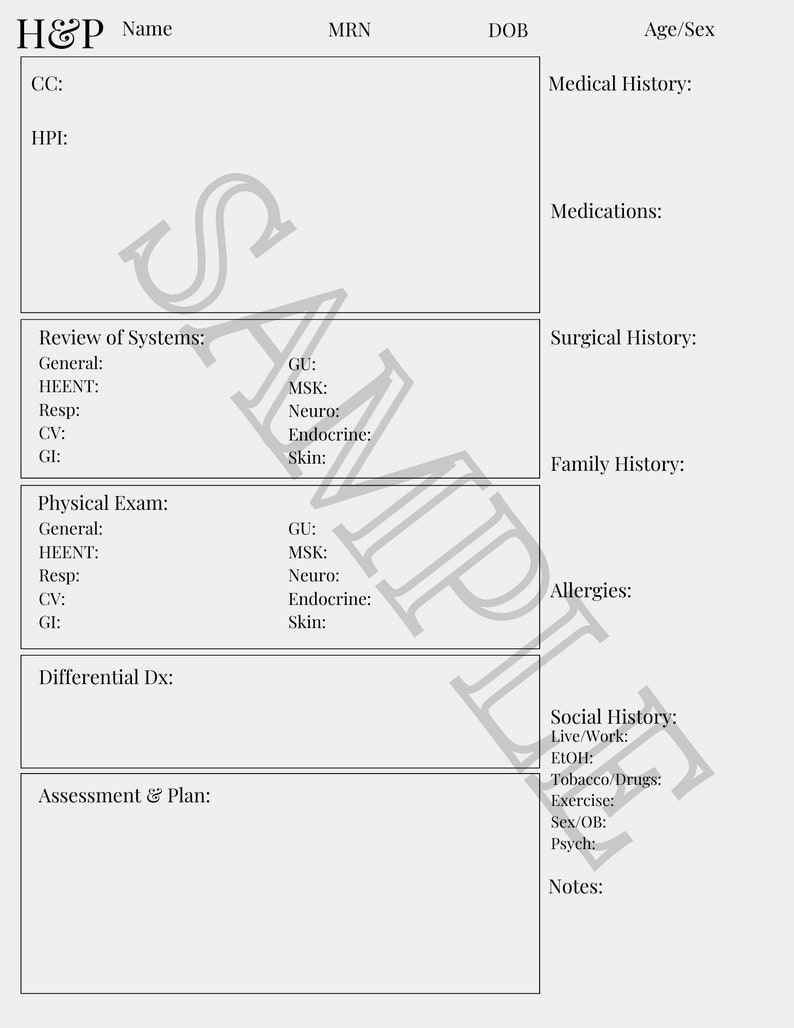 History & Physical Template | Medical School, Medical Student, Nursing Student, Health ...