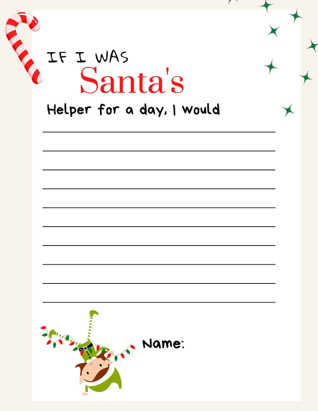 If I Was Santa's Helper Creative Writing Final Draft Page - Etsy Canada