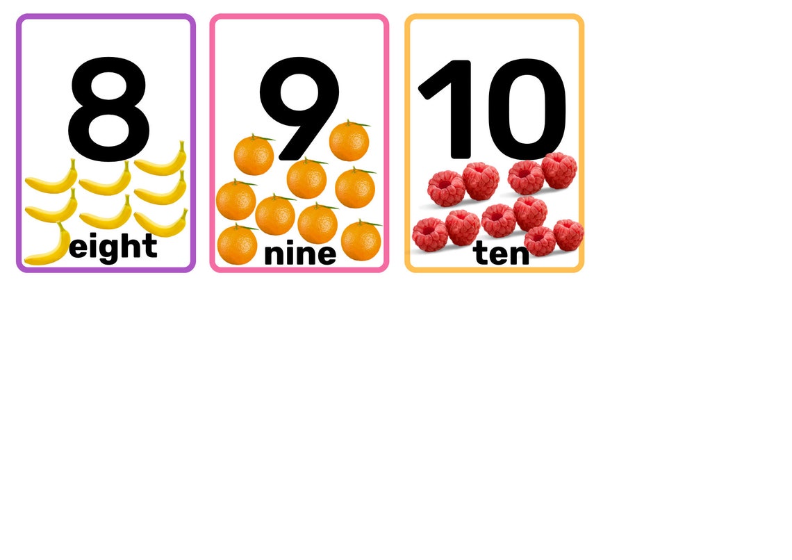 Mini 1-10 Number Flashcards With Fruit - Etsy