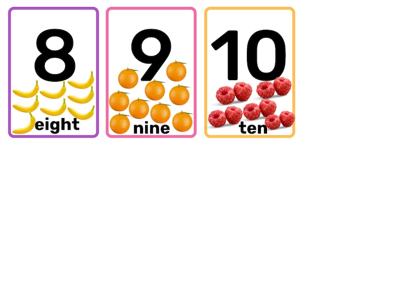 Mini 1-10 Number Flashcards With Fruit - Etsy