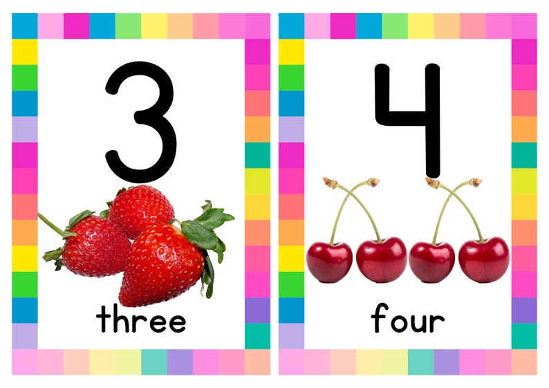 Tarjetas de números del 1 al 10 con frutas - Etsy México