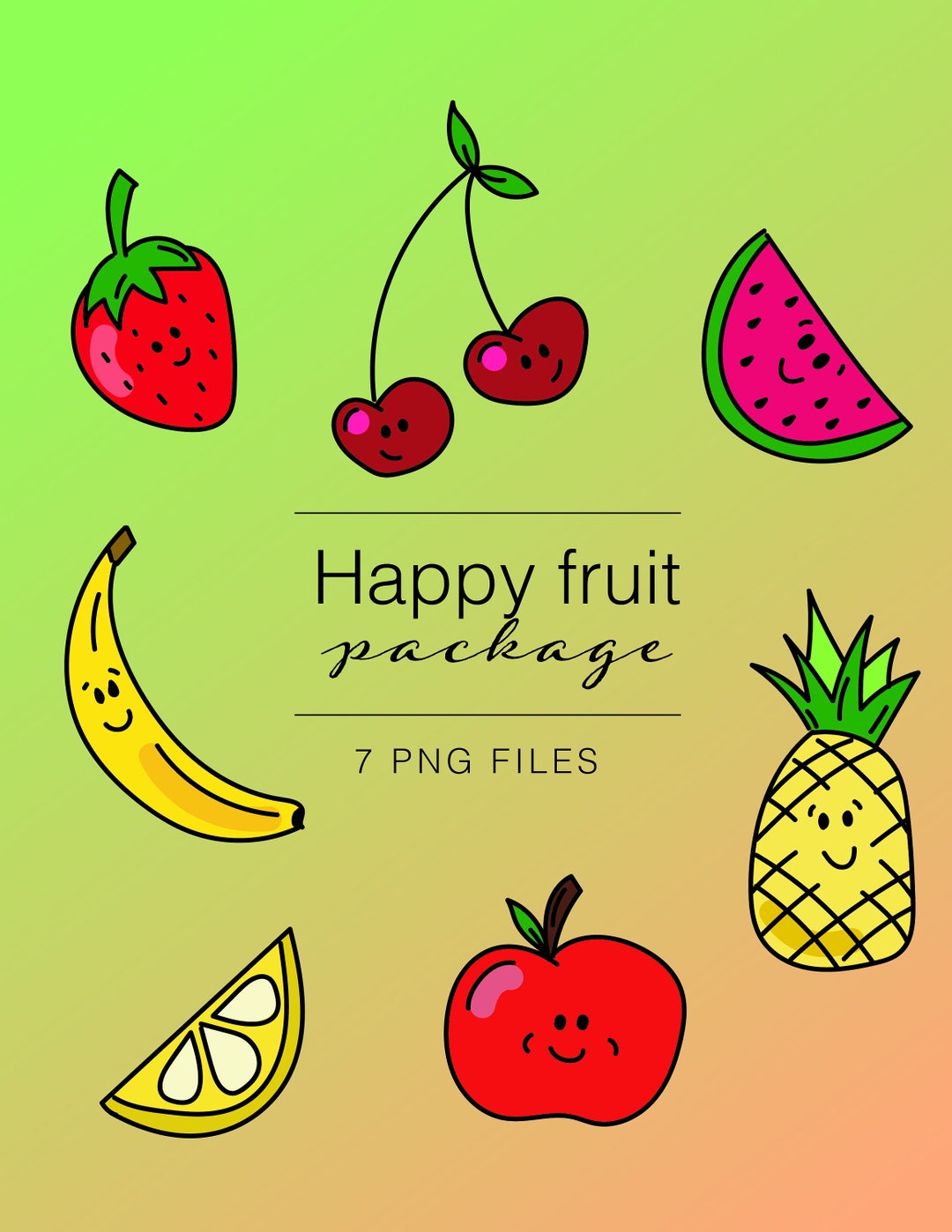 For Commercial Use Happy Fruit Clipart - Etsy