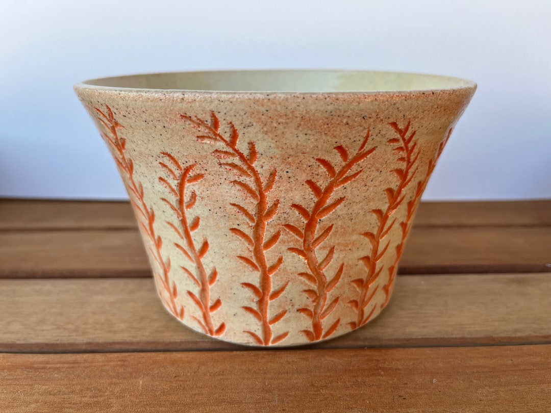 Orange Sgraffito Flower Pot - Etsy