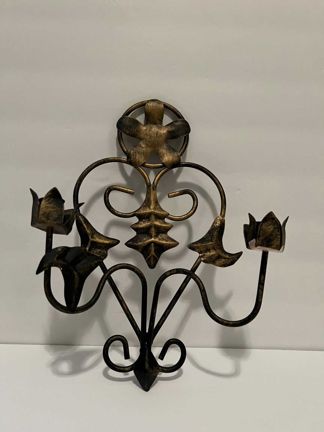 Gold and Black Metal Scones With Flower Shape Wall Candle - Etsy