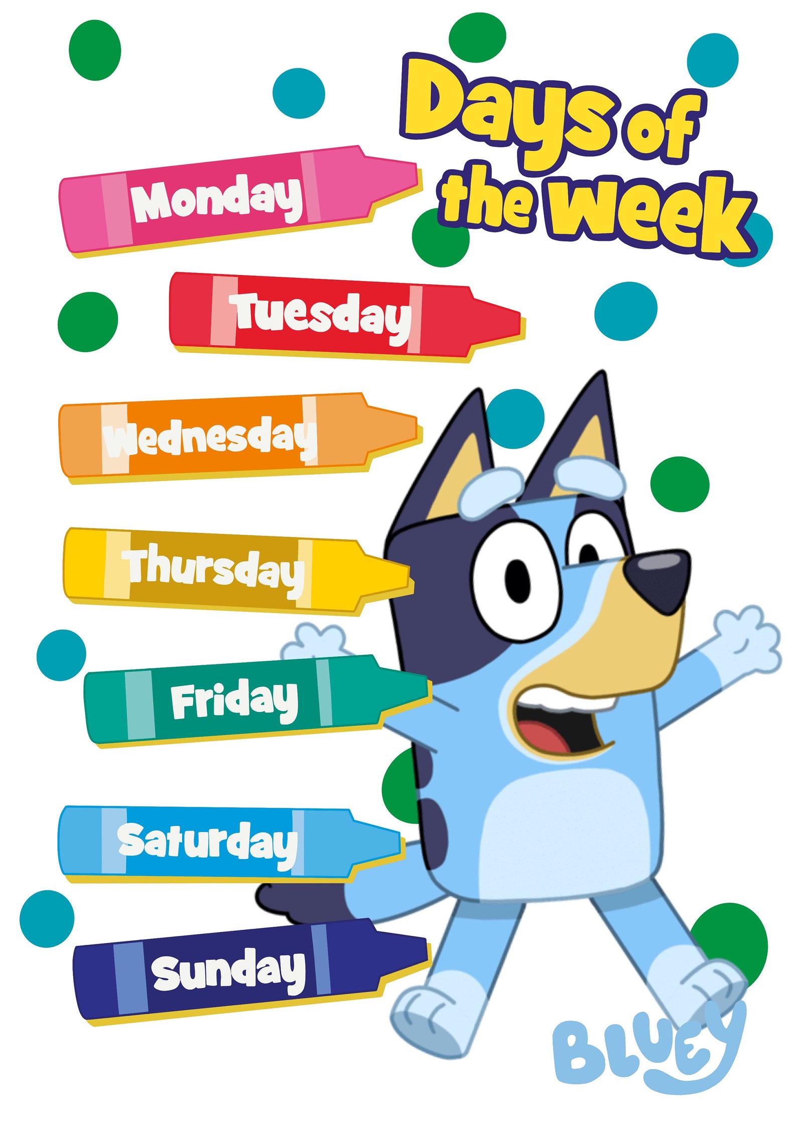 Bluey Days of the Week and Numbers Bundle A4 Digital - Etsy Ireland