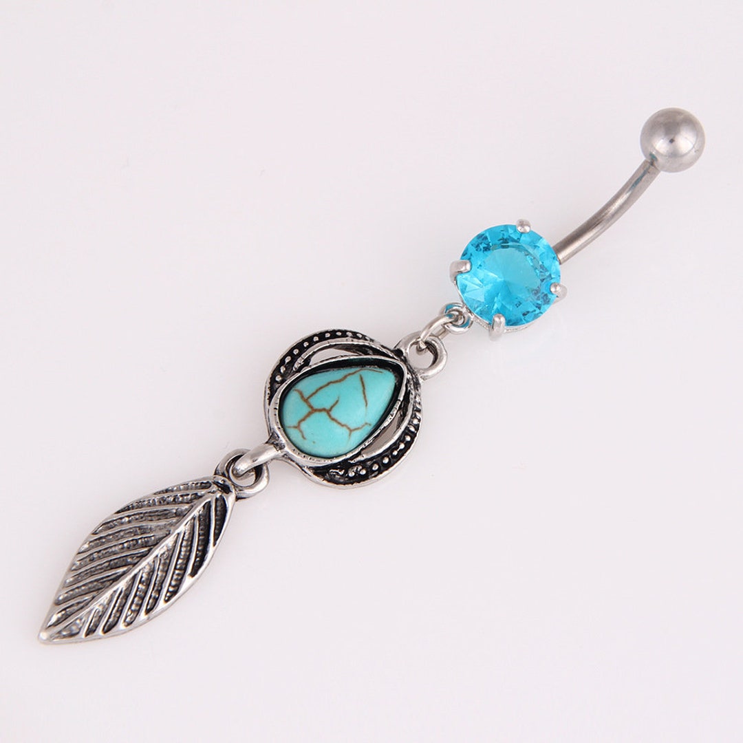 Turquoise Belly Button Ring Piercing Water Drop Leaves Belly - Etsy