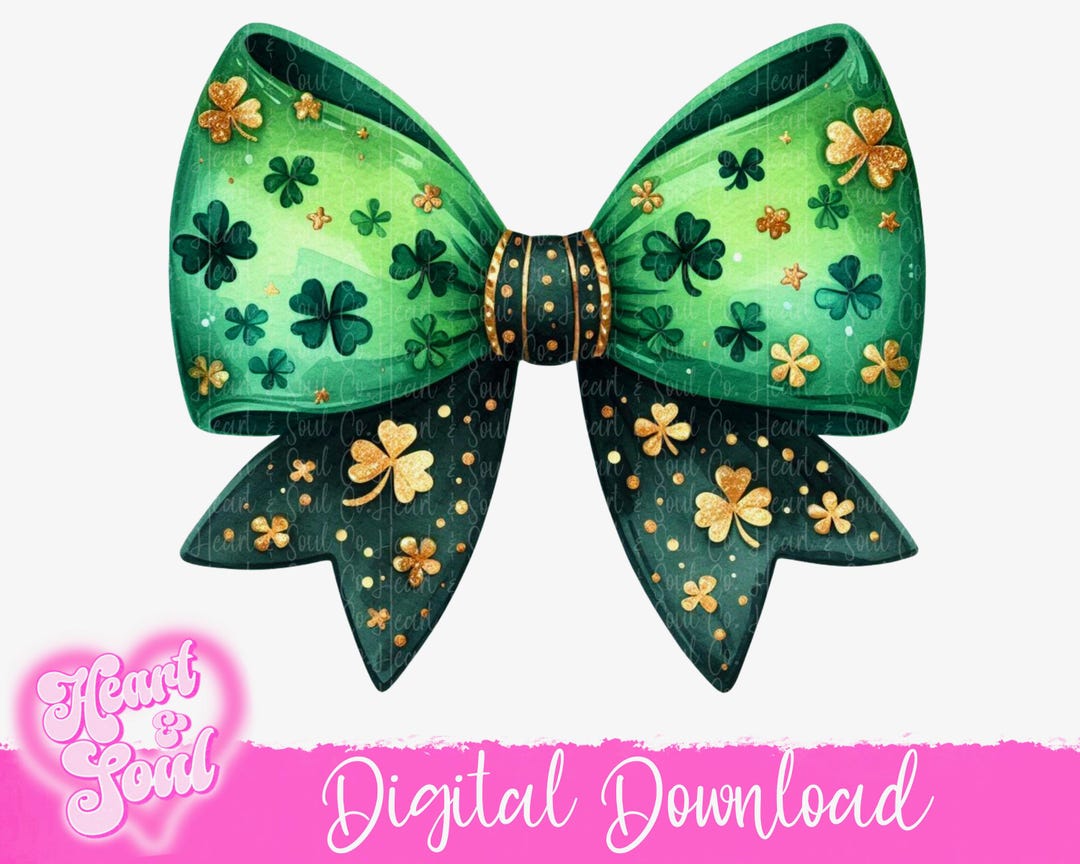 St. Patrick's Day Shamrock Bow PNG - Coquette Digital Download - Etsy