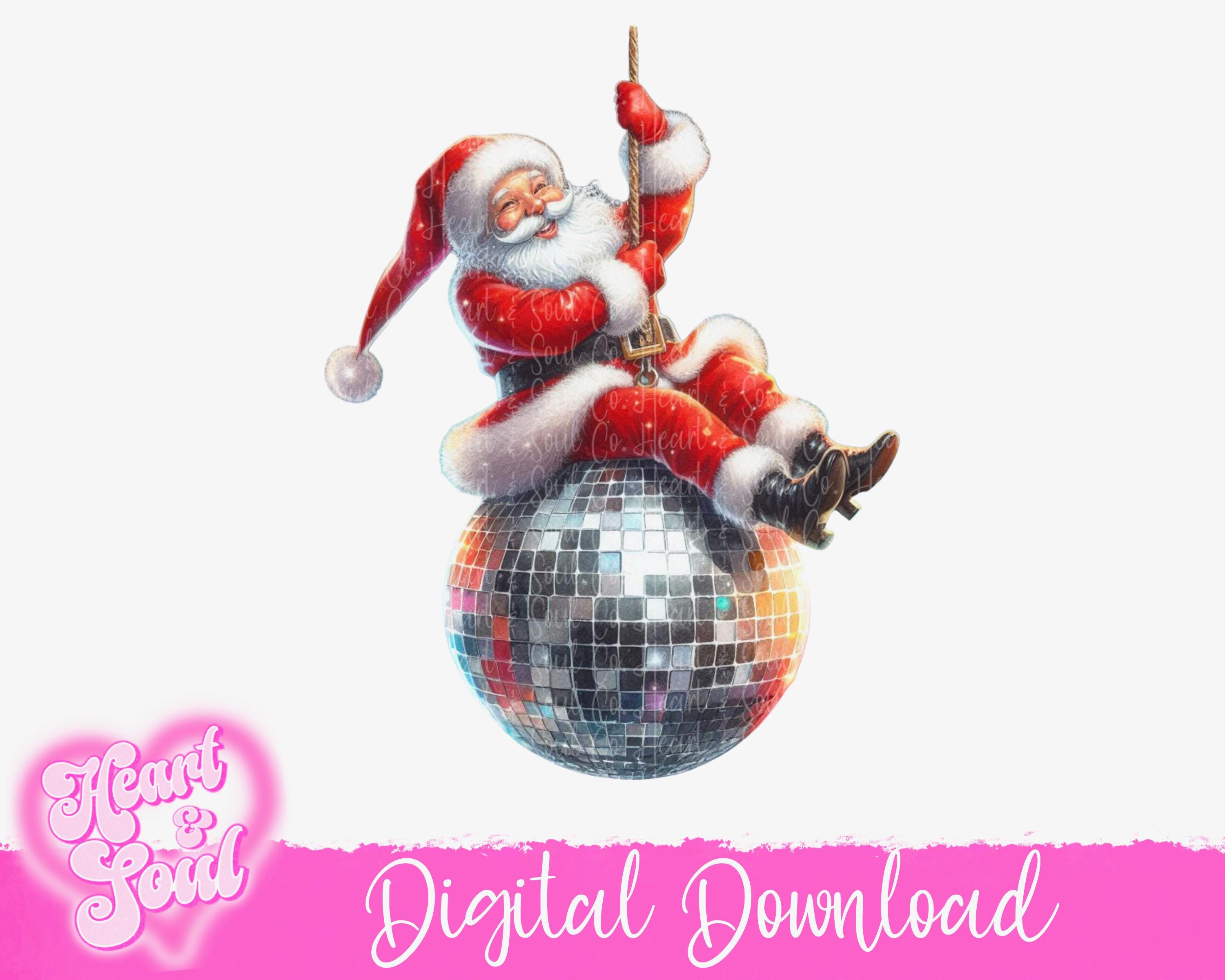 Santa Swinging on Disco Ball PNG- Funny Christmas PNG- Santa PNG ...
