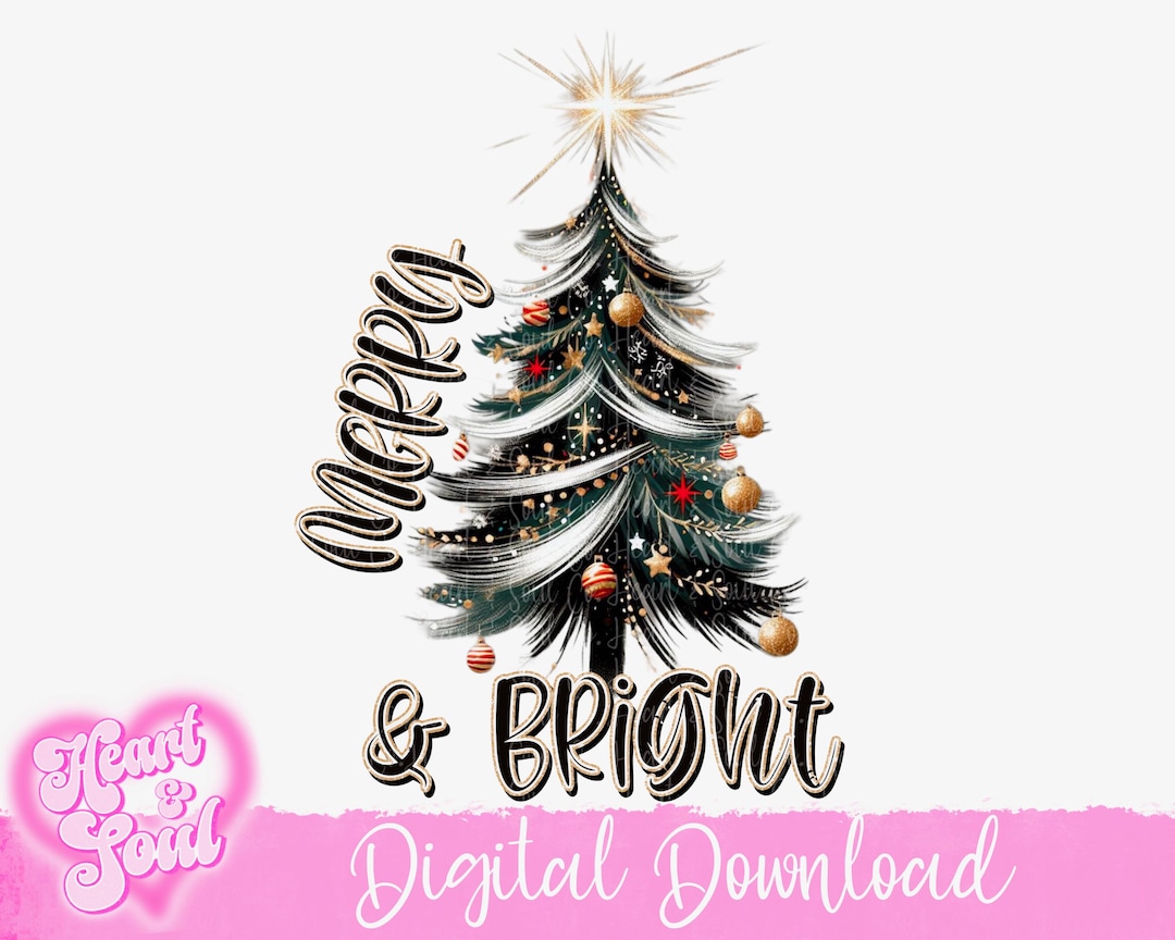 Merry and Bright Christmas Tree Png- Digital Download - Etsy