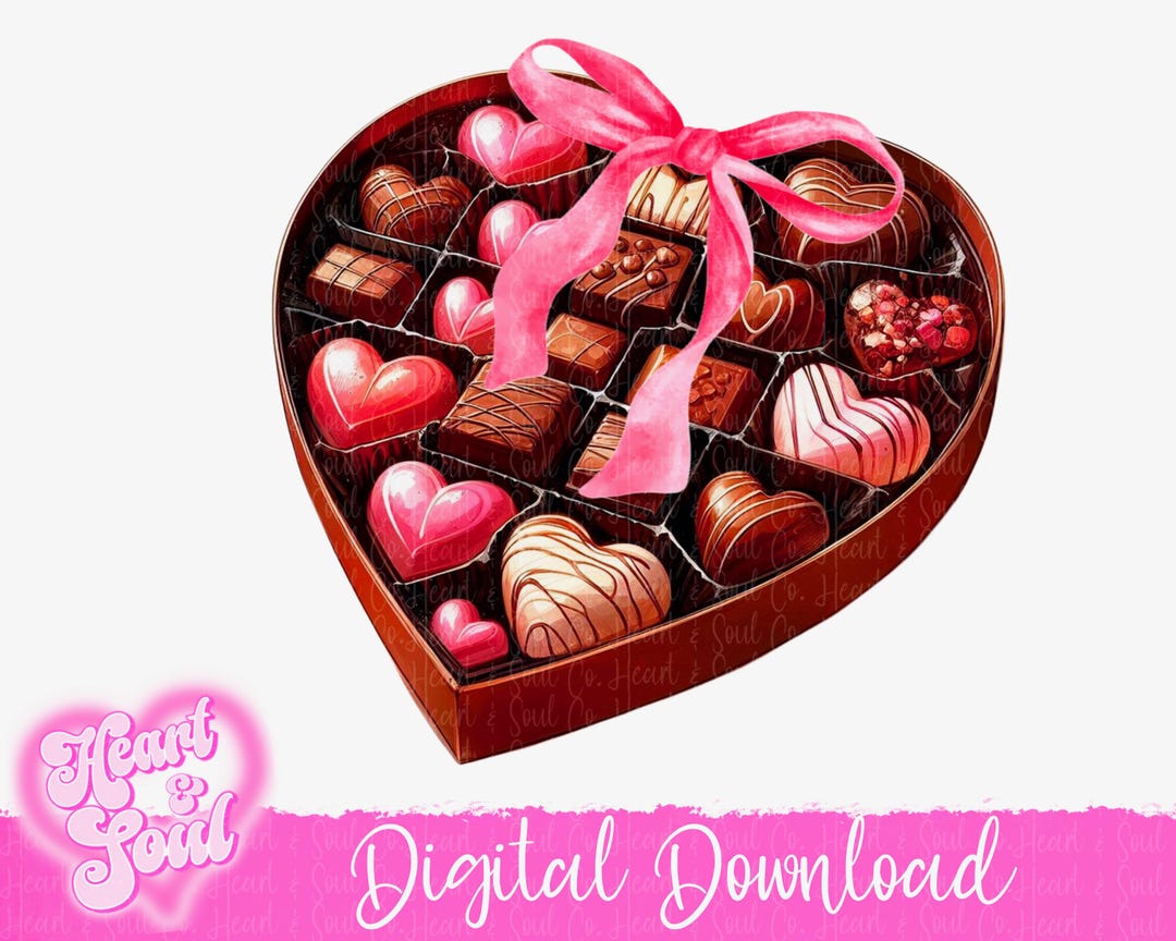 Heart Box of Chocolates Png- Valentines Box of Chocolate Coquette Bow ...