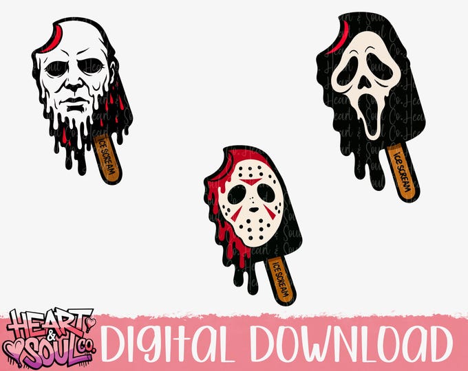 Horror Halloween Popsicle Png Bundle, Cute Horror Clipart, Digital ...
