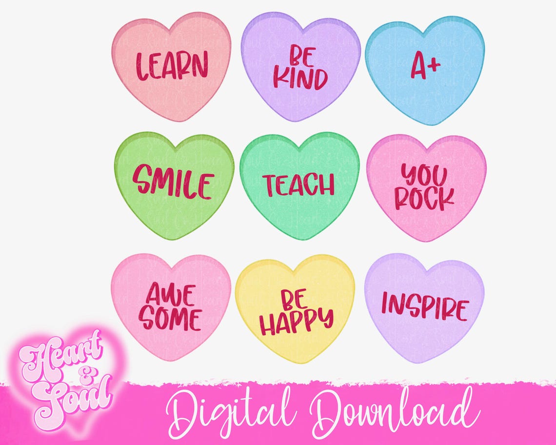 Teacher Valentines PNG- Teacher Candy Hearts Png- Teacher PNG- Teacher ...