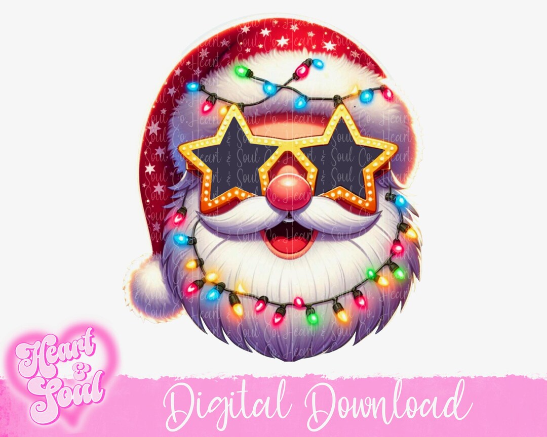 Lit Santa Png- Santa With Sunglasses and Christmas Lights Png- Digital ...