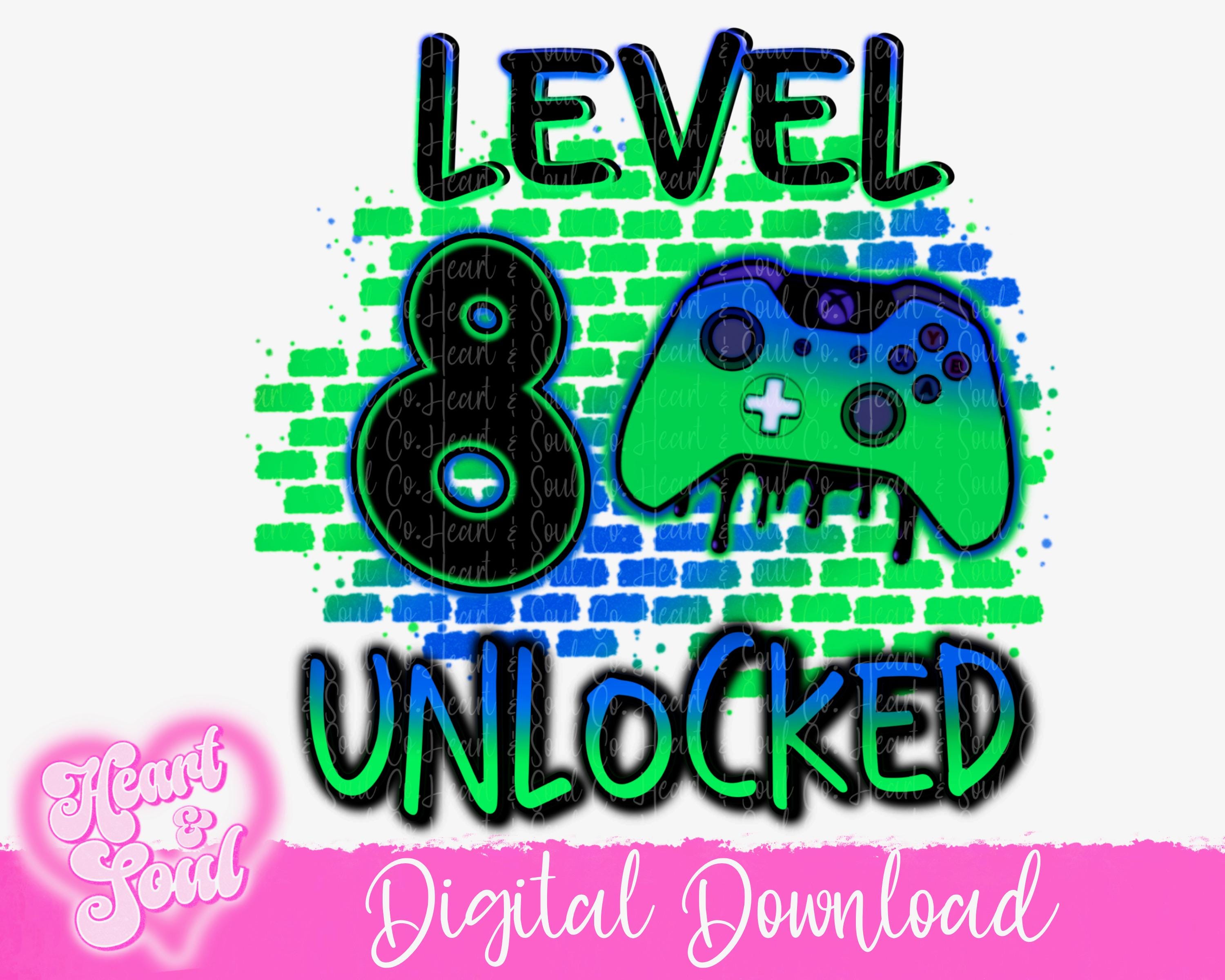 Level 8 Birthday PNG- Gamer Birthday PNG- Airbrush Birthday Gamer ...