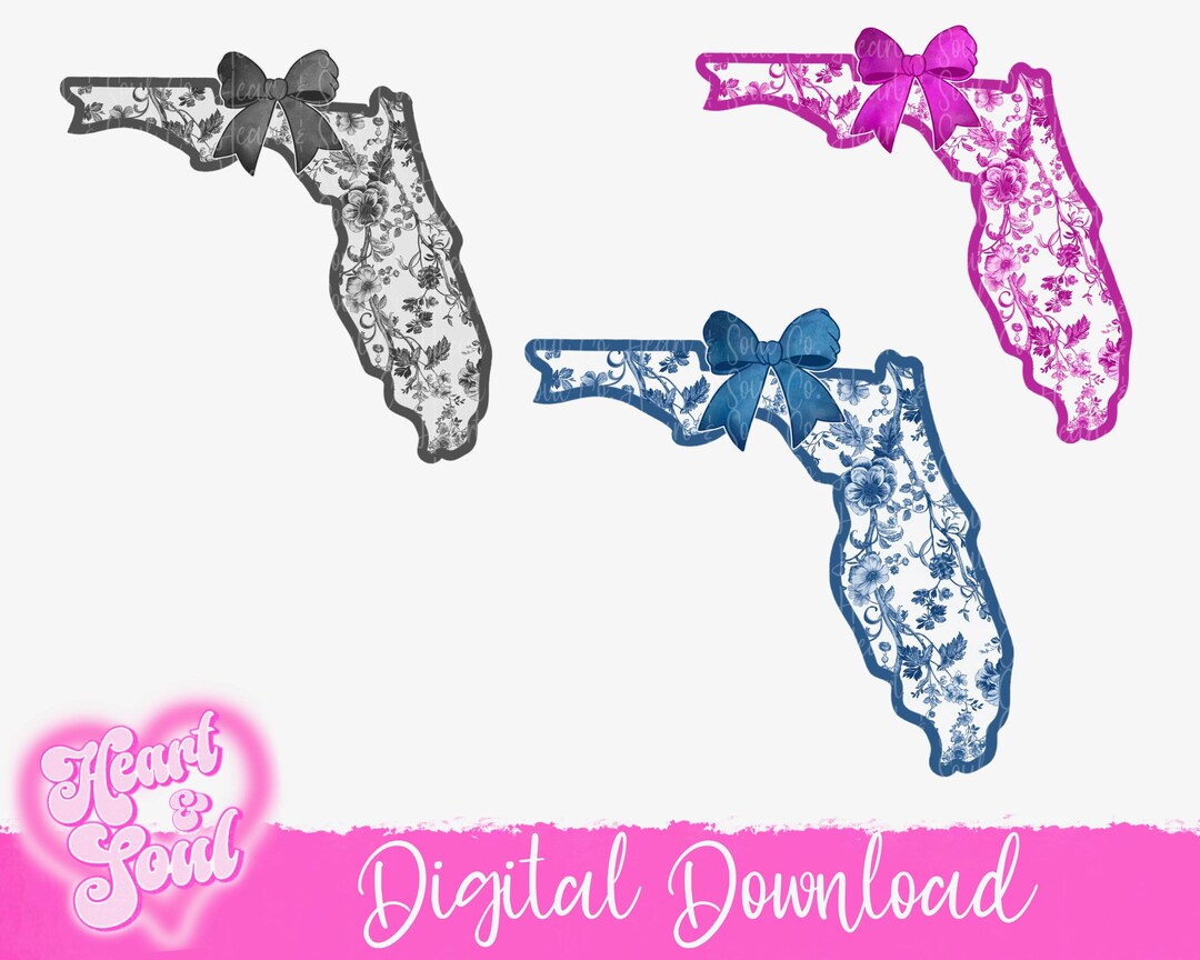 Florida Floral PNG- Florida Outline PNG- Chinoiserie PNG- Digital ...