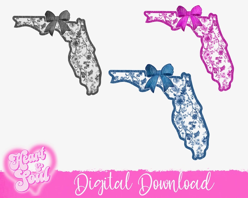 Florida Floral PNG Florida Outline PNG Chinoiserie PNG Digital Download ...