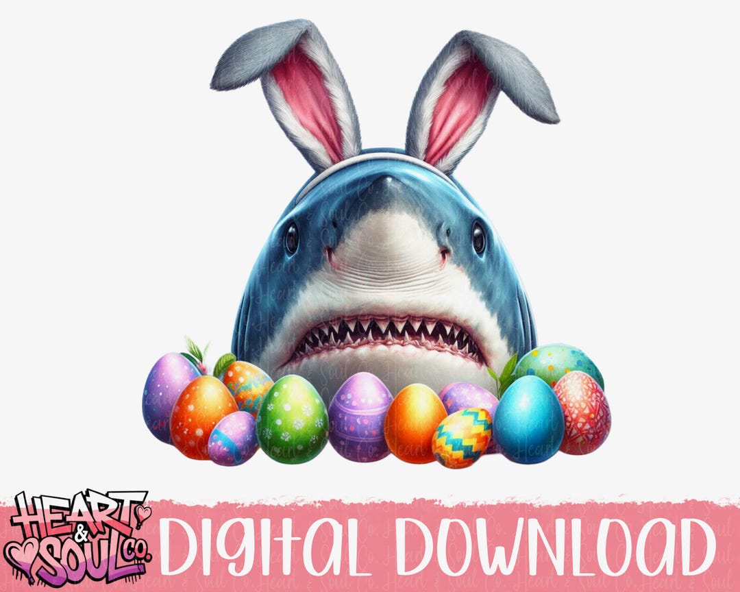 Easter Shark Bunny Ears PNG – Funny Easter Egg Clipart (digital ...