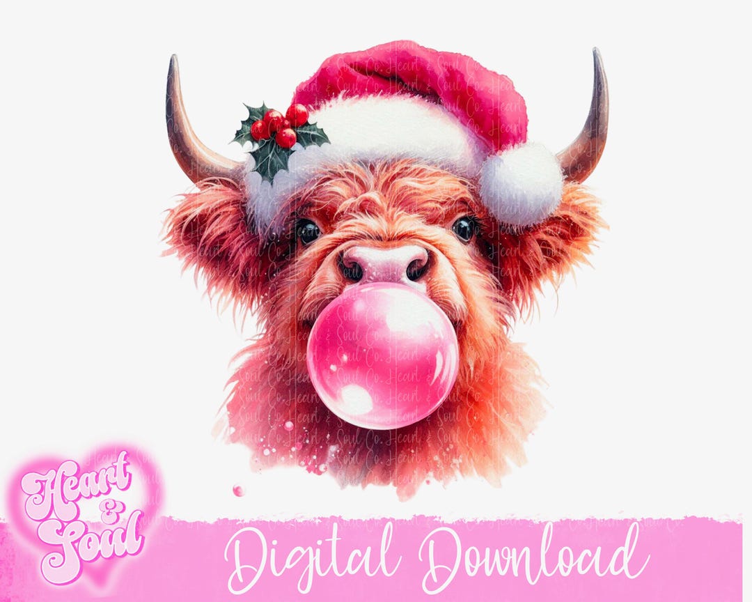 Boujee Highland Cow Santa PNG - Christmas Bubblegum (digital Download ...