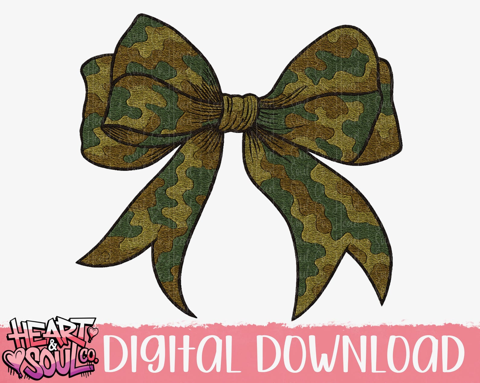 Army Camo Bow – Faux Embroidery PNG, Coquette Style (digital Download ...
