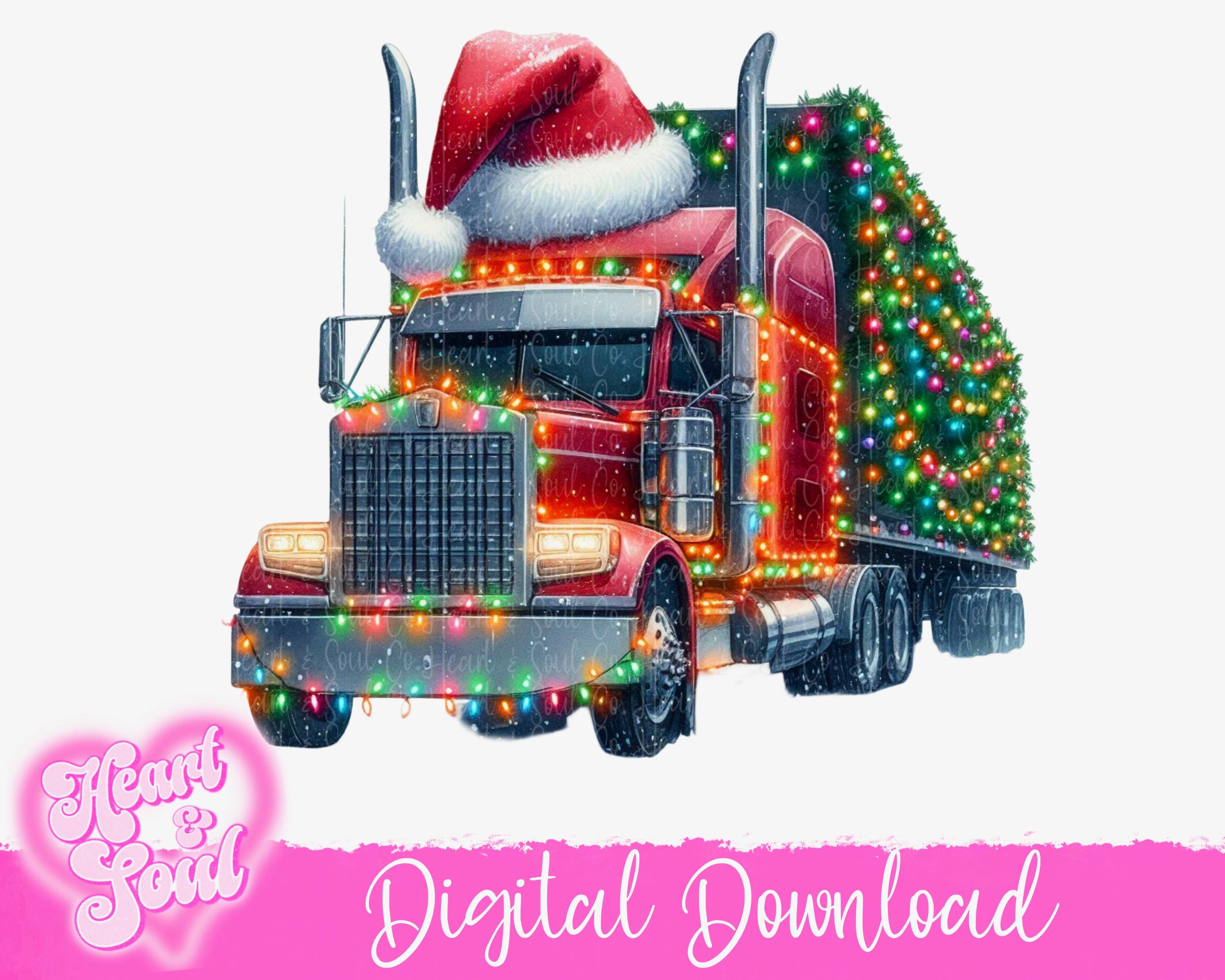 Christmas Semi Truck PNG- Semi Truck Christmas Lights and Santa Hat Png ...