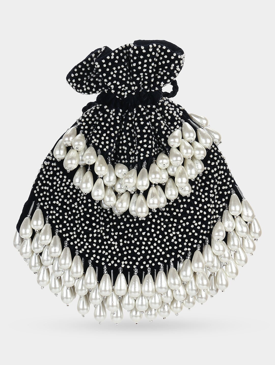 Black Bridal Potli Bag With Pearl Fringes, Indian Potli Bags, Bride ...