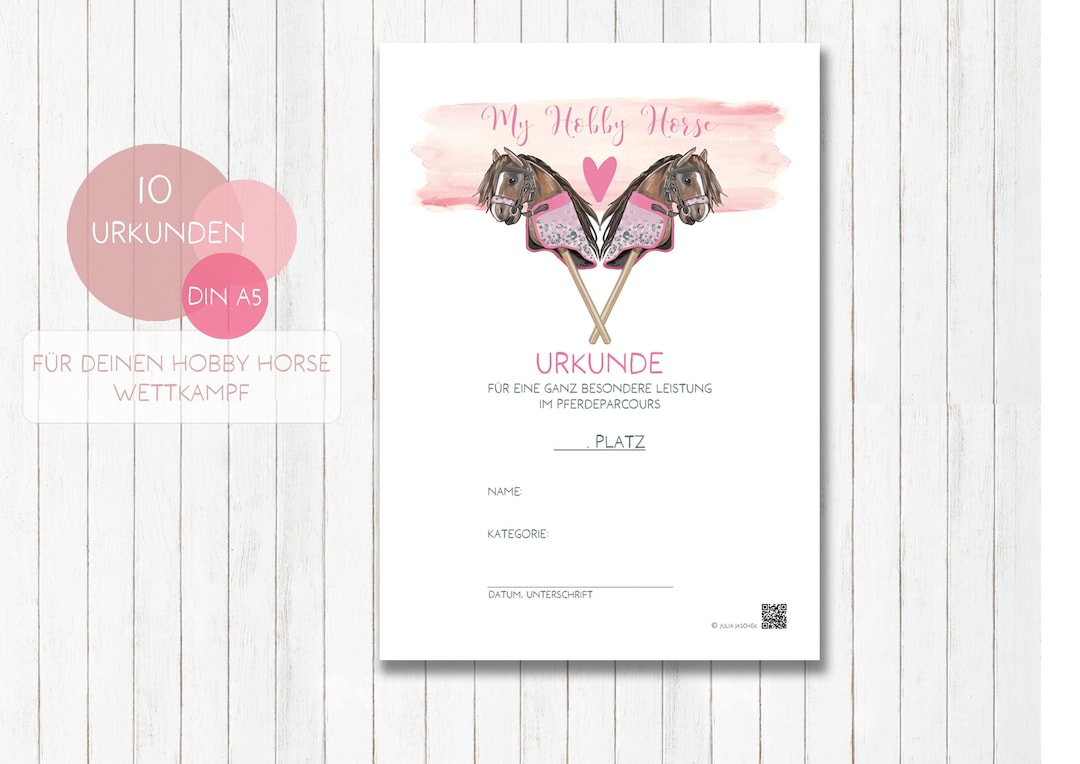 Hobby Horse Urkunde Steckenpferd Pferd Hobby Horsing Turnier Parkour ...