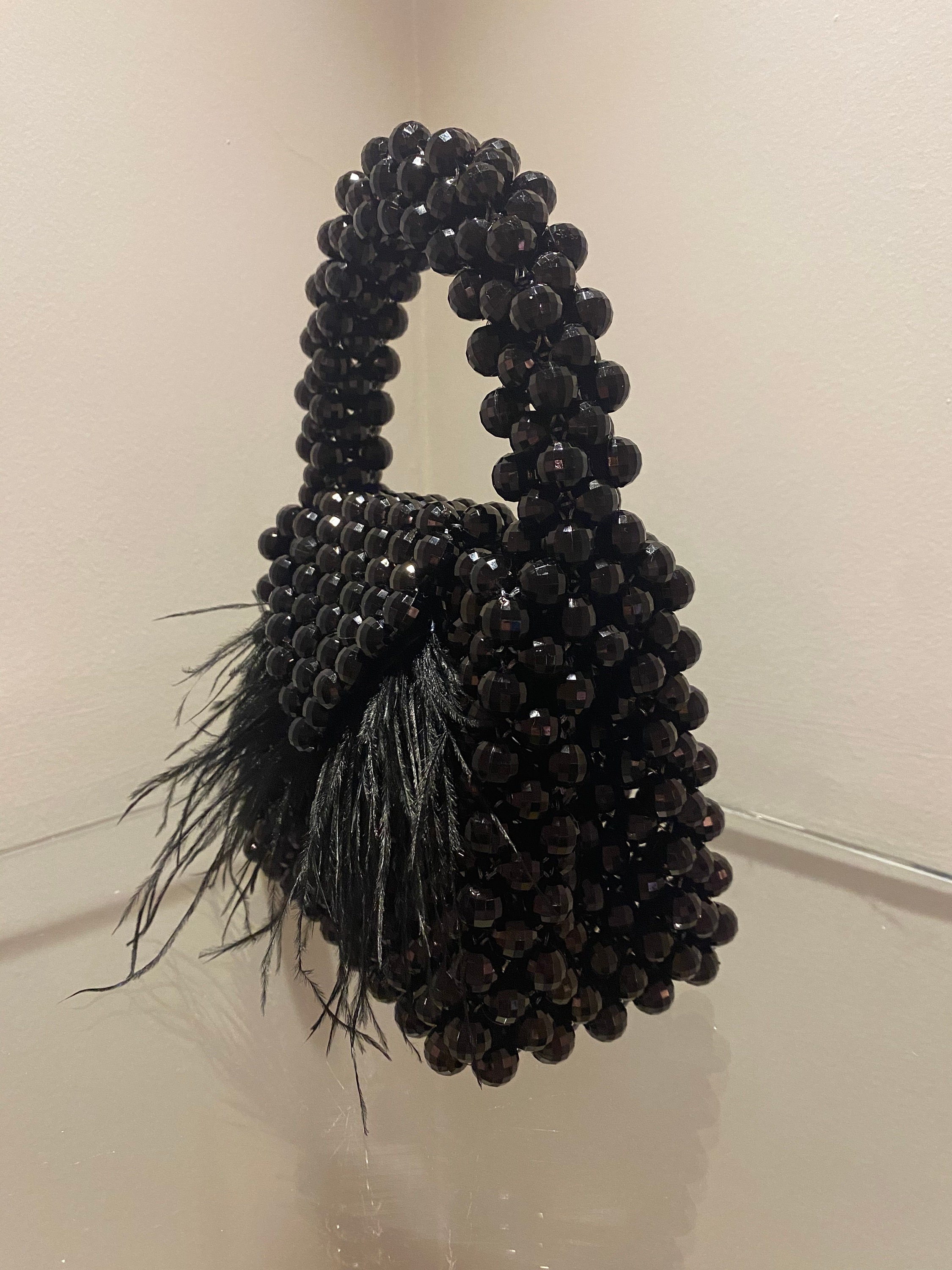 Glittery Black Feather Bead Bag, Christmas Gift Idea, Bridesmaid Gift ...