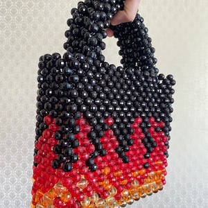 Flame Pattern Custom Desing Black Handbags, Fire Pattern Big Bag ...
