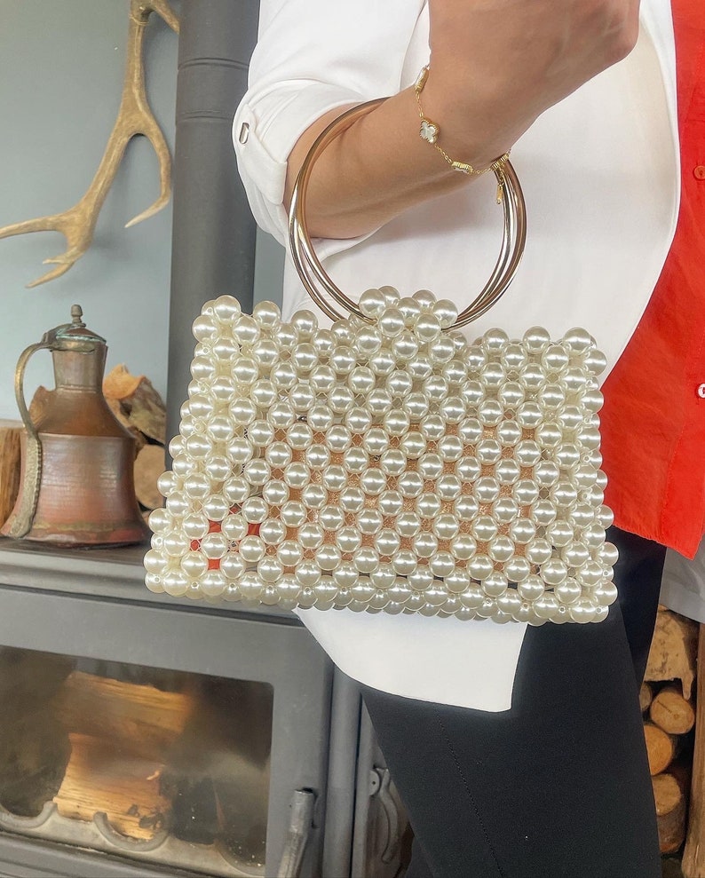 Pearl Bead Bag, Unique Desinger Bag, White Wedding Handbag, Bridesmaid ...