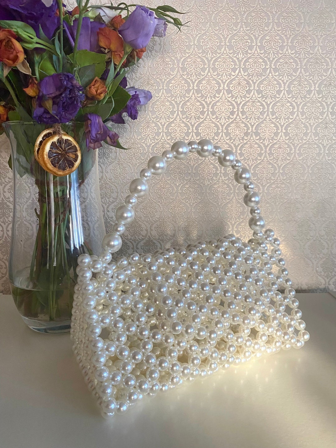 Pyramid Pearl Bead Bag, White Wedding Handbag, Bridesmaid Gifts, Gift ...