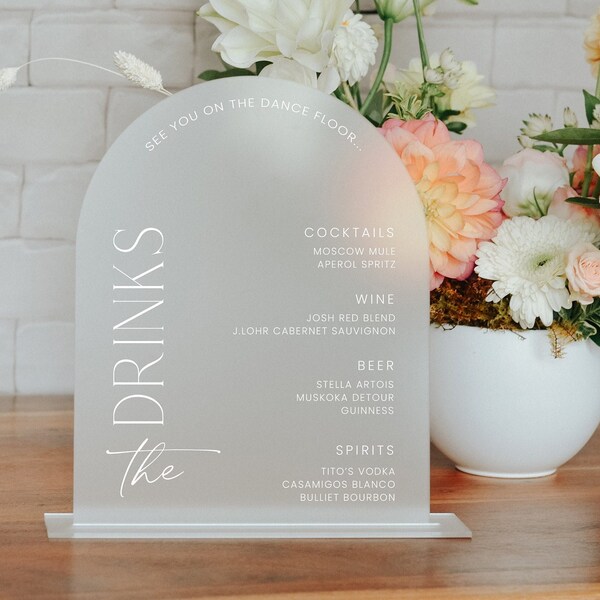 Greenery Floral Arched Menus Customize With Guest Names Modern Wedding ...
