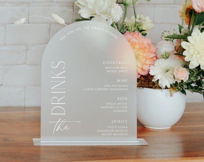Arched Bar Menu With Modern Front Frosted Acrylic Sign 8x10 or 11x14 ...