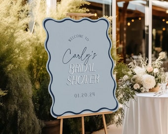 Retro Wavy Bar Sign Wedding Bridal Shower Engagement Event Digital or ...
