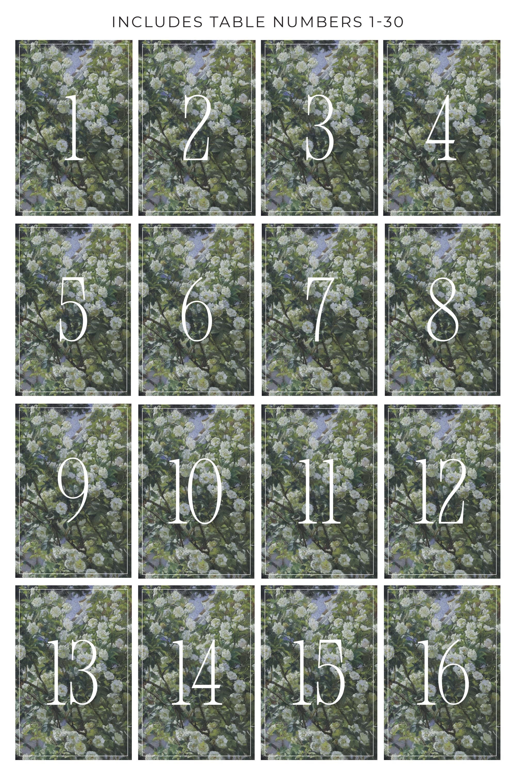 Vintage Floral Table Numbers 1-30: Blue Green Fine Art (digital ...