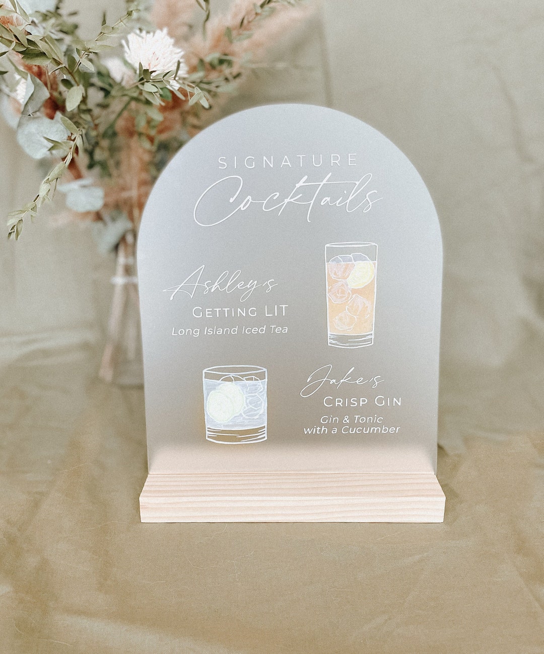 Signature Cocktails Sign With Hand Painted Drinks | Arched Acrylic Bar ...