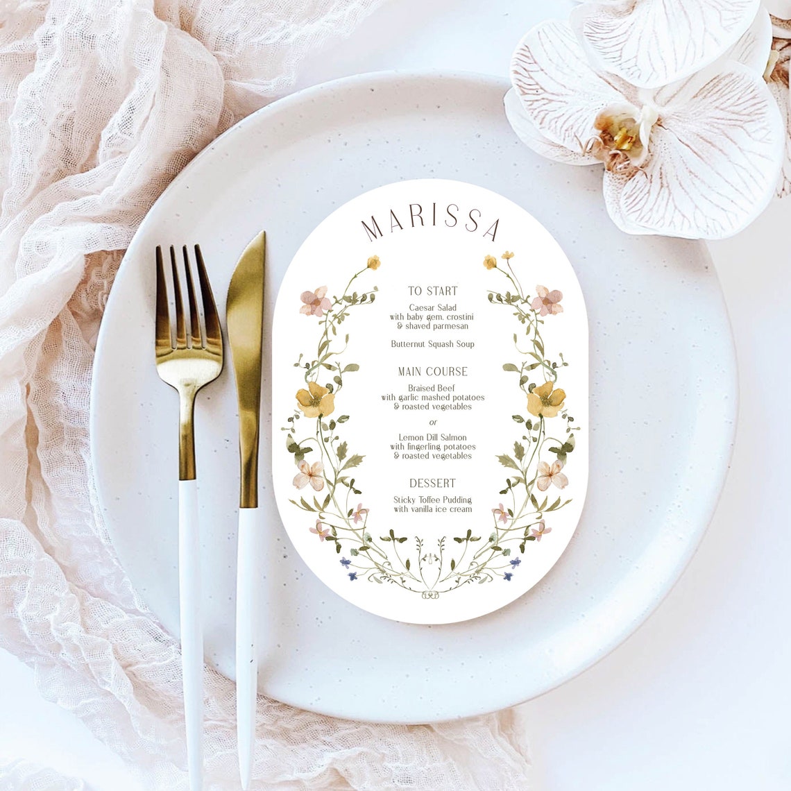 Arched Menus With Watercolor Floral Detailing Customize With Guest ...