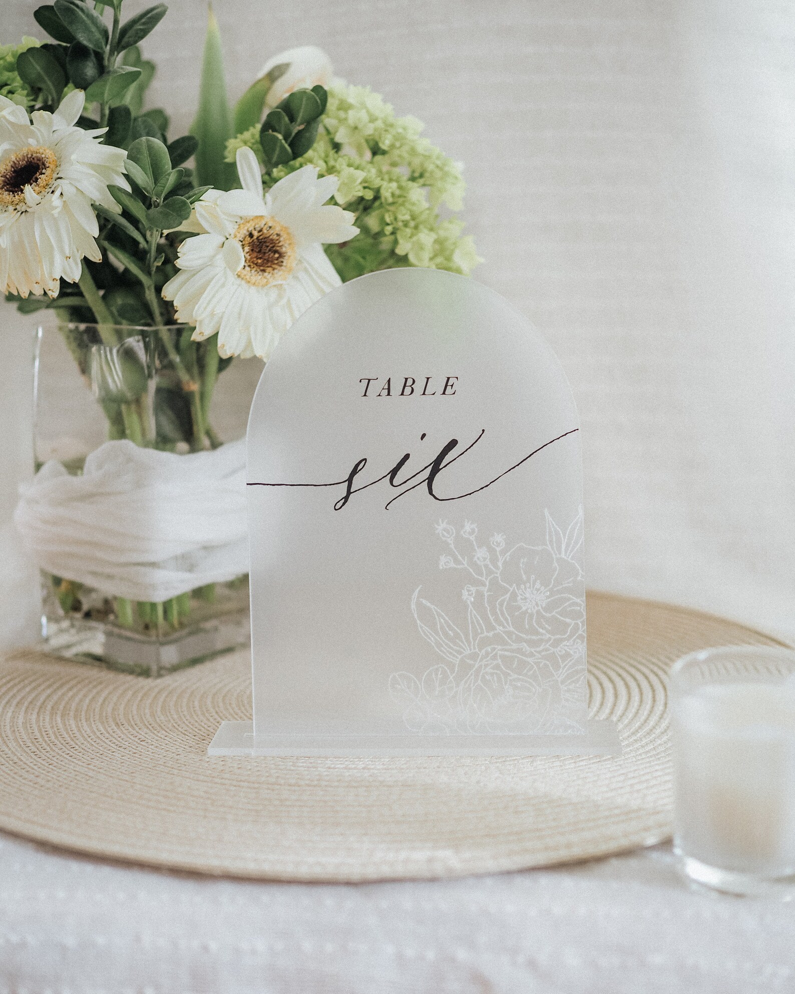 Modern Arched Frosted Acrylic Table Numbers With Floral Details 4x6 ...