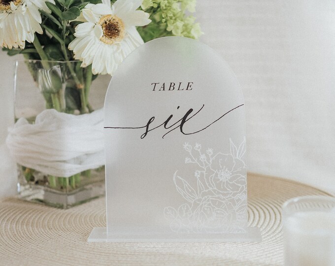 Modern Arched Frosted Acrylic Table Numbers With Floral Details 4x6 ...