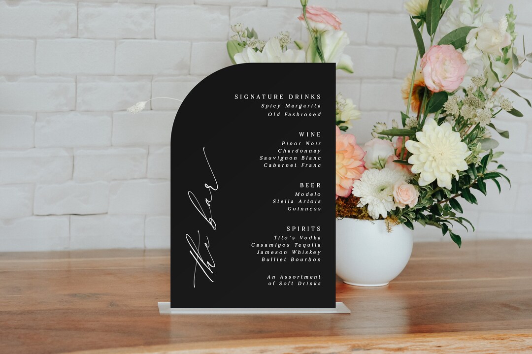 Modern Arch Acrylic Bar Menu Sign: Wedding, Event Decor (8x10" or 11x14 ...