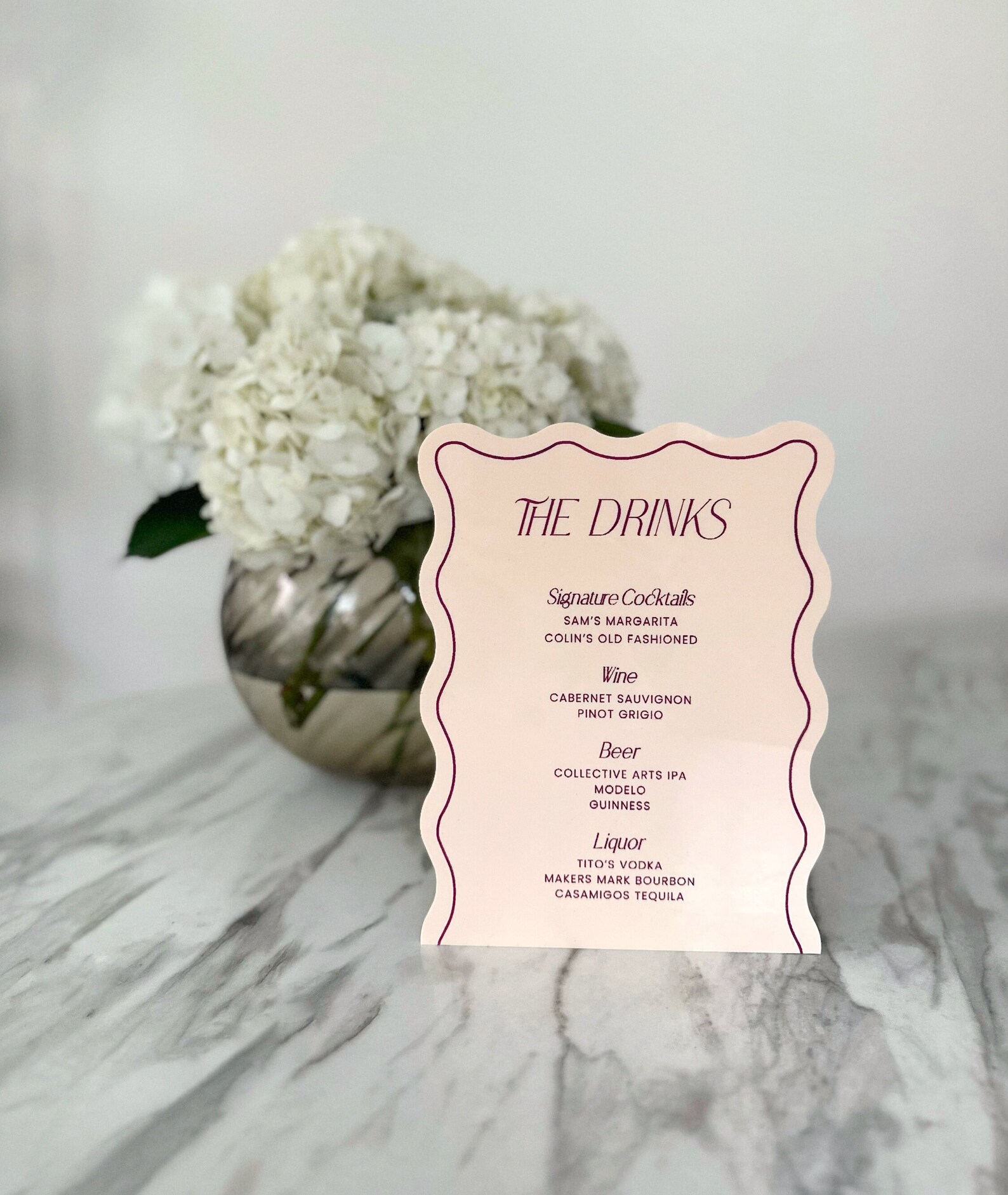 Wavy Bar Menu Wedding Bar Bridal Shower Bar Birthday Bar Sign Acrylic ...