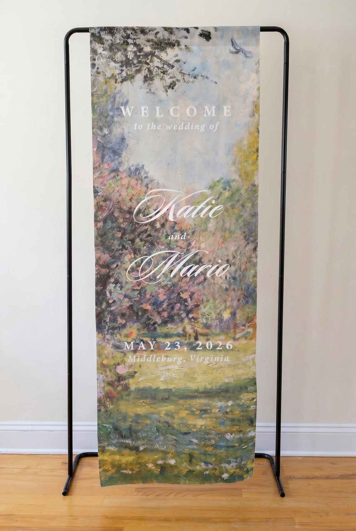 Floral Linen Hanging Welcome Sign for Weddings & Events | Custom Fabric ...