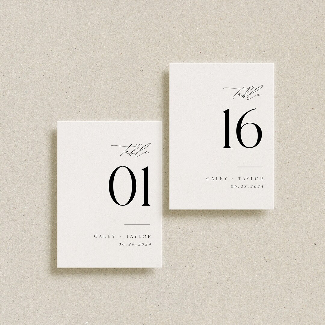 Personalized Classic Modern Table Numbers | Printed on Textured Card ...