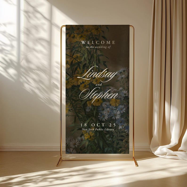 Floral Linen Hanging Welcome Sign for Weddings & Events | Custom Fabric ...