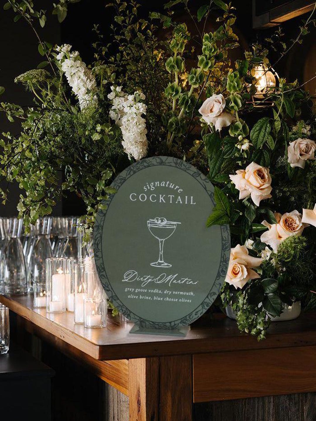 Floral Signature Cocktail Sign for Wedding or Event | Oval Shape ...